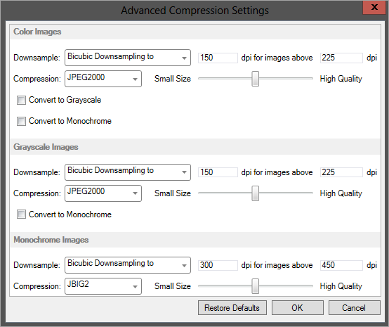 Advanced compression settings