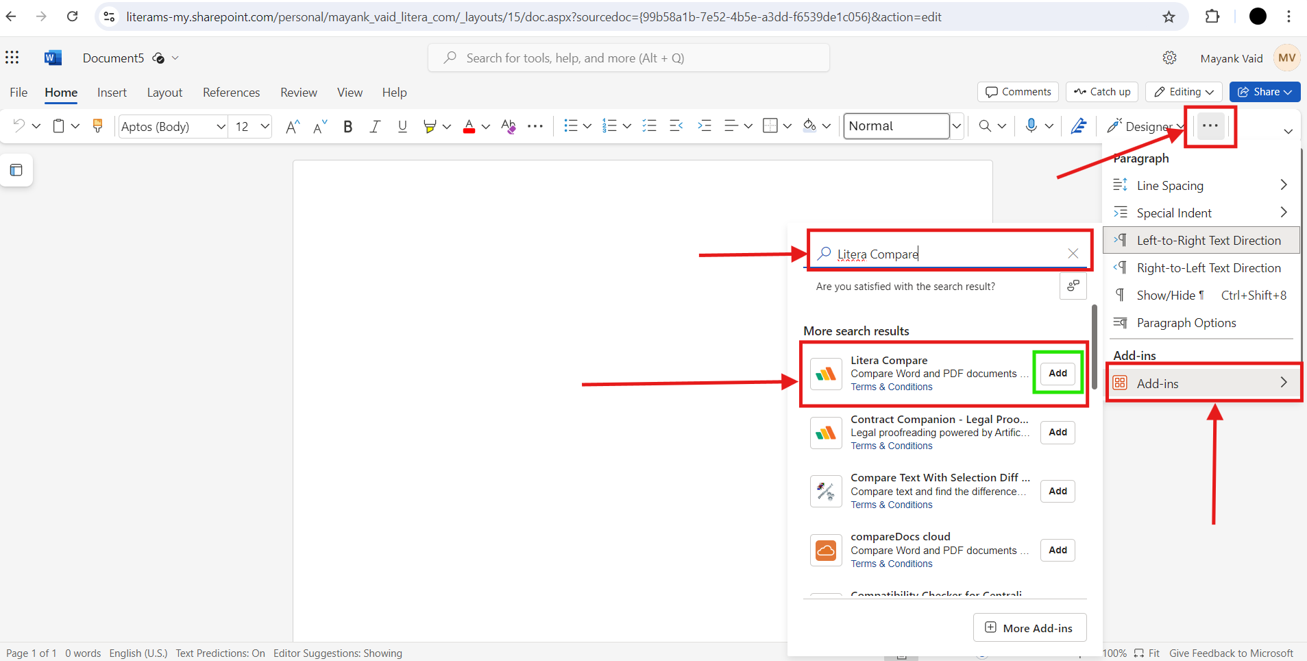 Litera Compare O365 – Litera Compare O365 Integration with Microsoft Word
