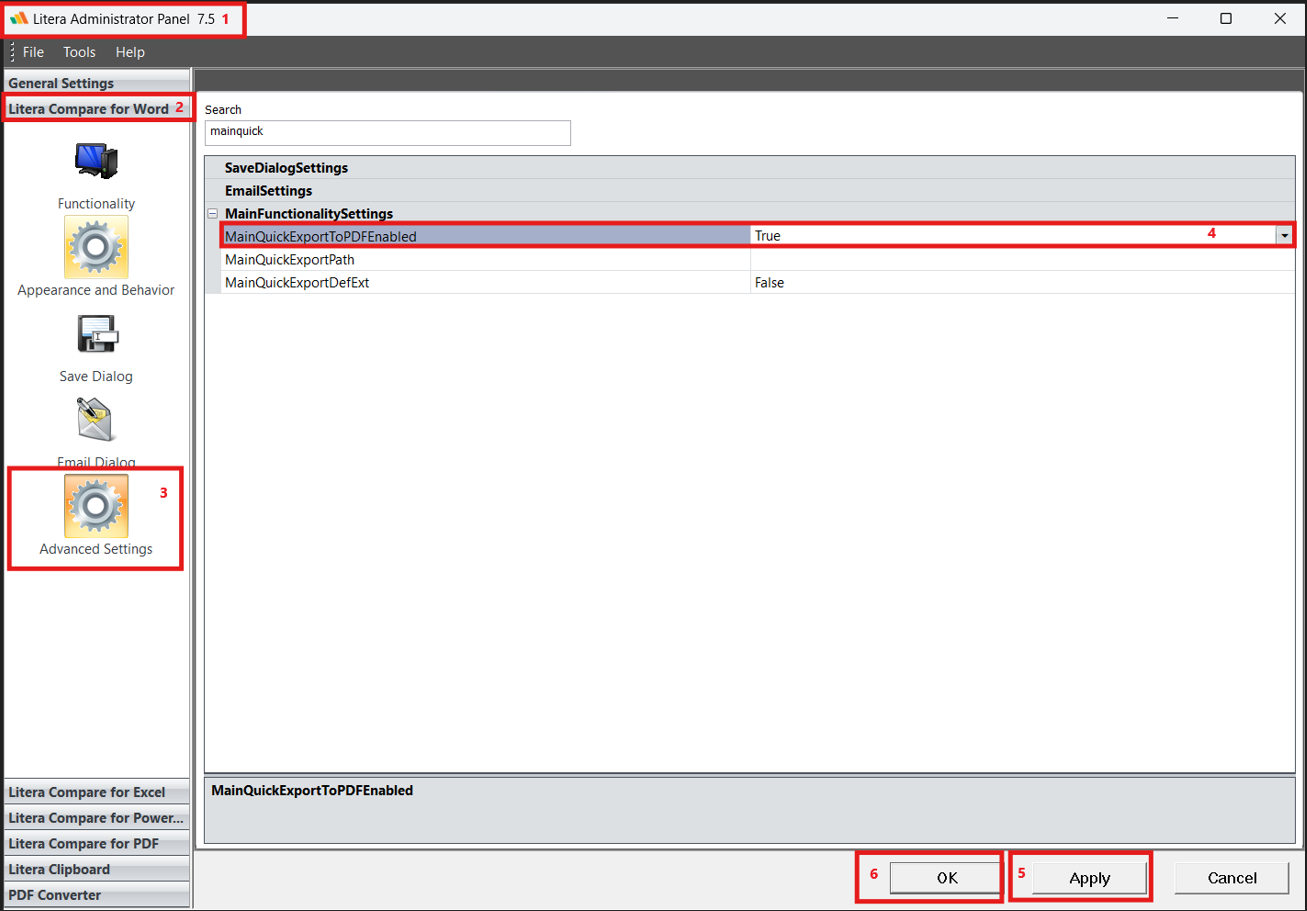 How to enable Quick Save to PDF in Litera Compare for Word