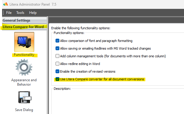Enable "Litera Compare Converter"