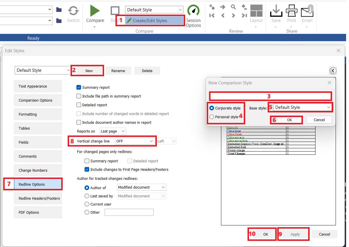 Enabling & Configuring 'Vertical change lines' in Litera Compare