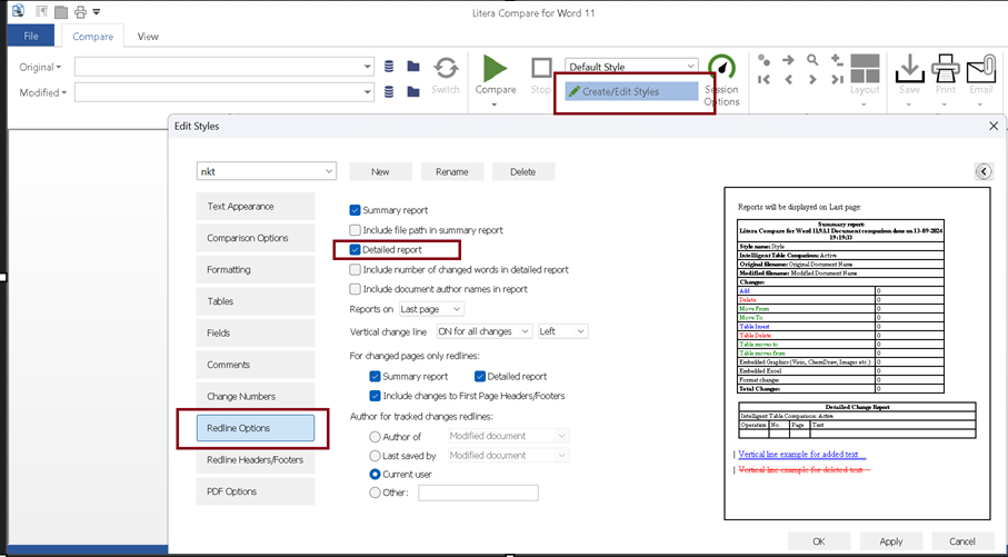 Change list or Detailed Change report to be attached with redline in ...