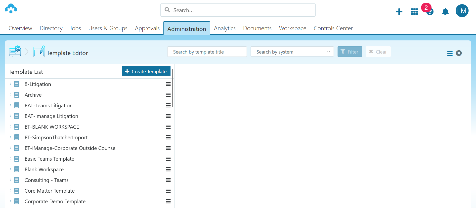 Template Editor UI layout