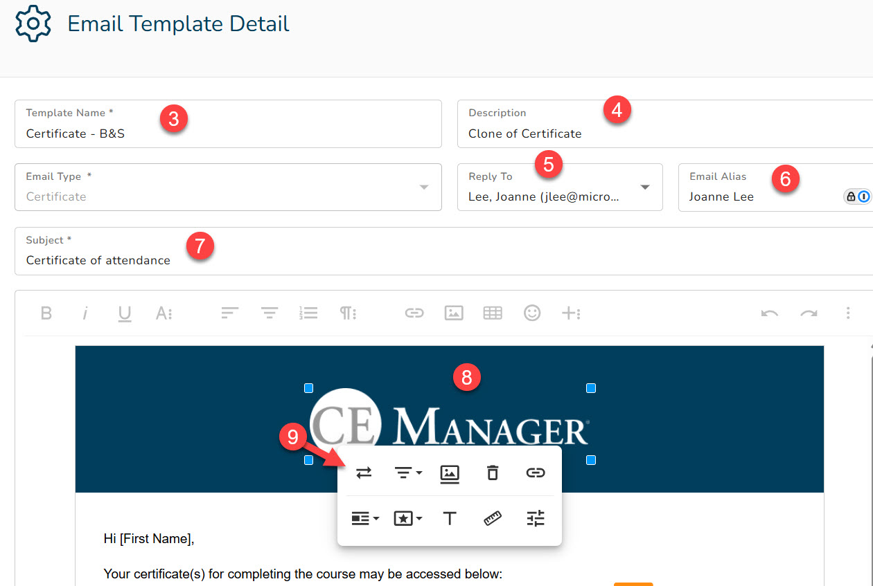 Manage Email Templates in CE Manager