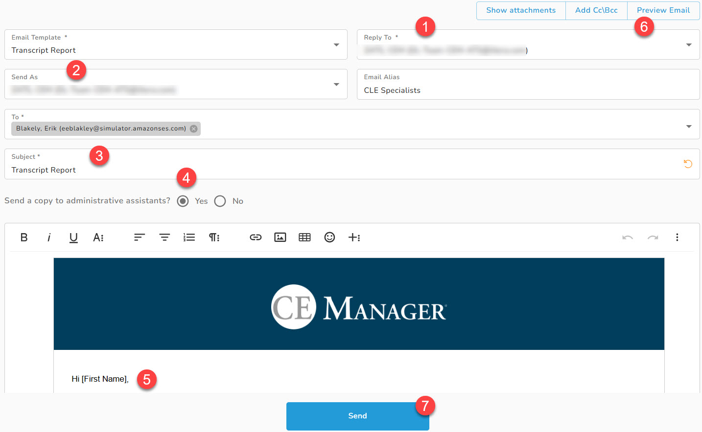 CE Manager - Emailing a Transcript Report