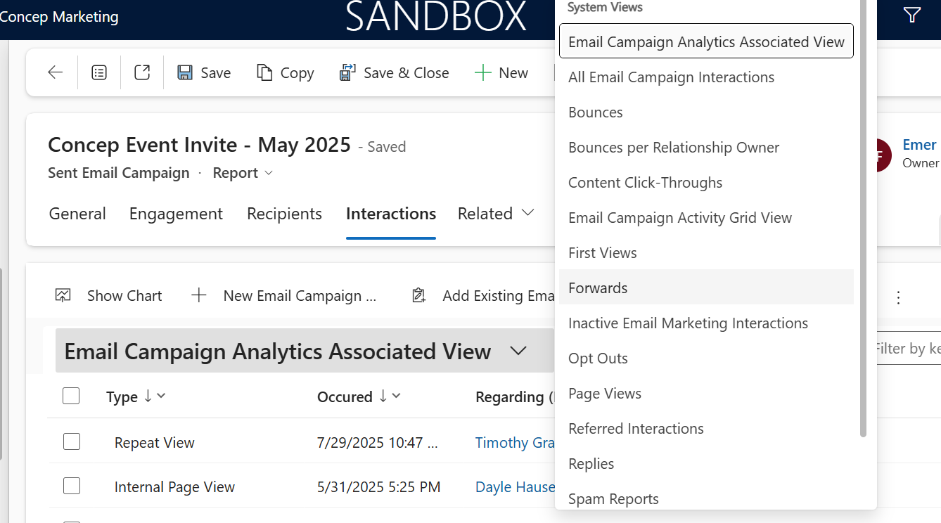 View and Filter Email Campaign Interactions in Dynamics CRM