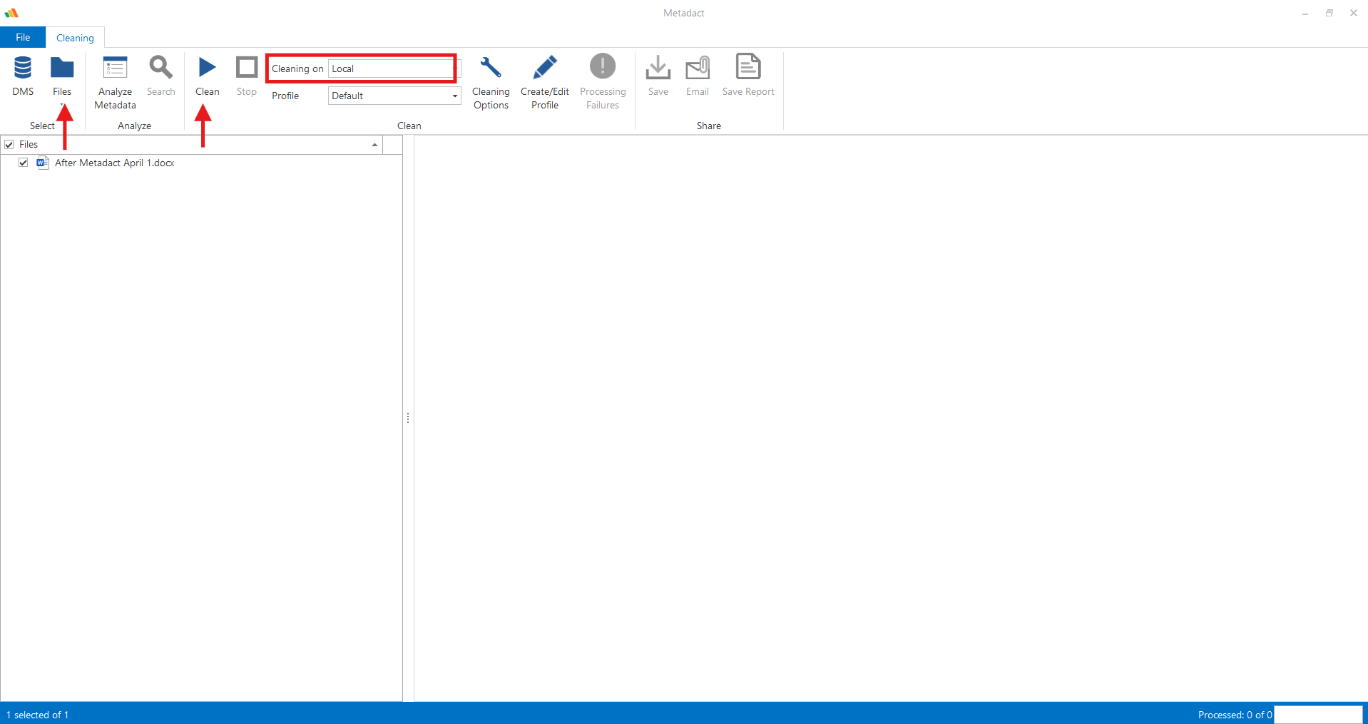 Cleaning Locally Stored Files Using Metadact