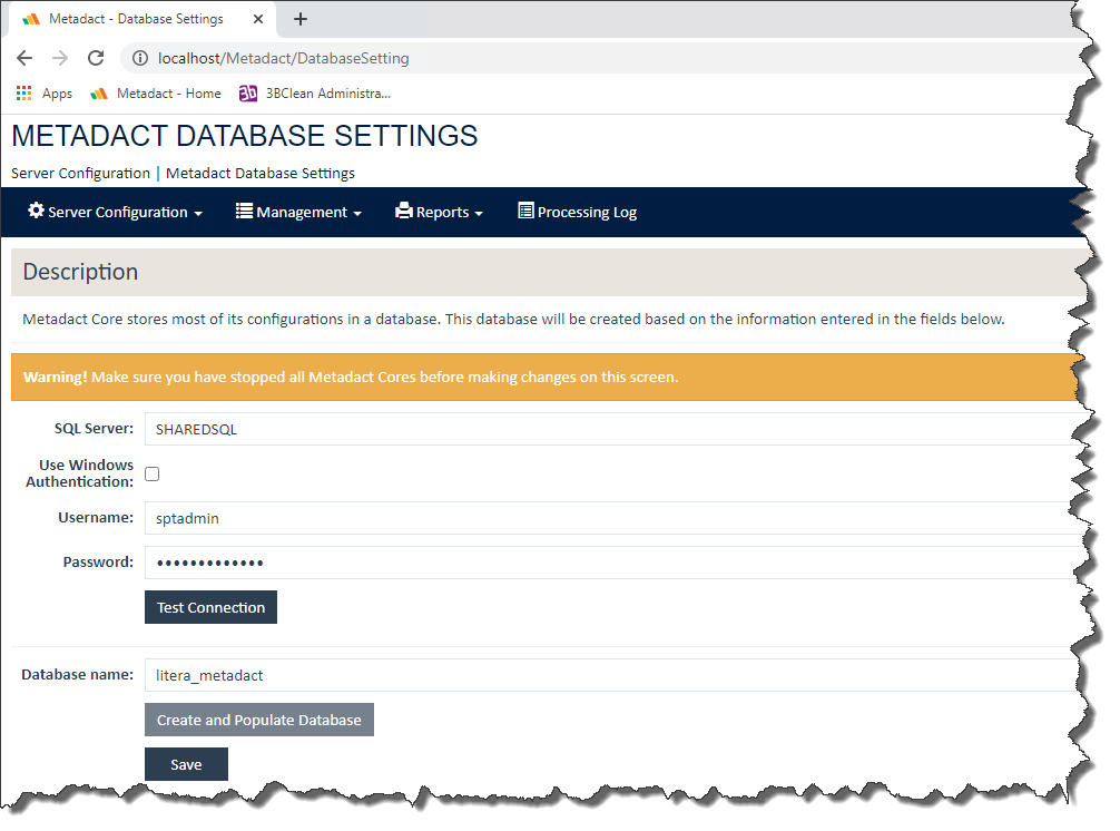 Moving the Metadact SQL database to a new SQL server