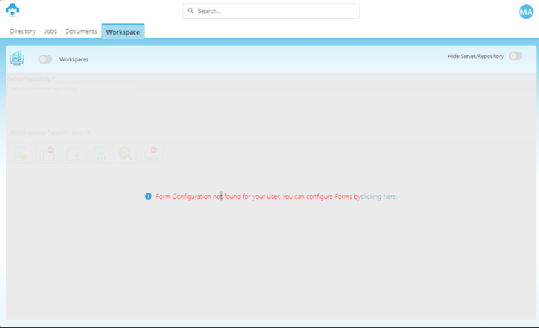 "Form configuration not found for your user" while accessing 'Workspace ...