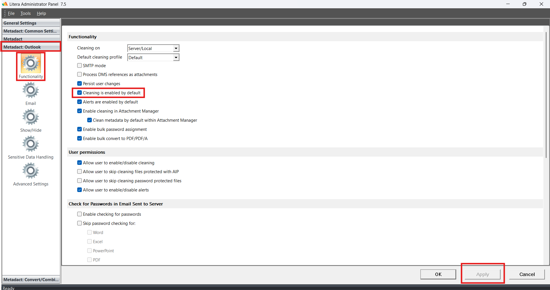 Set Cleaning On as Default in Outlook