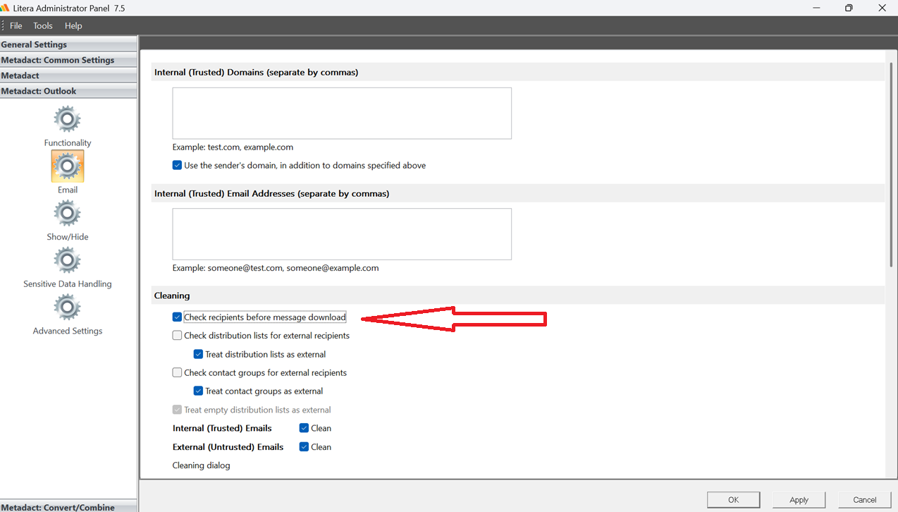 Internal Emails Triggering Metadact Despite Exceptions