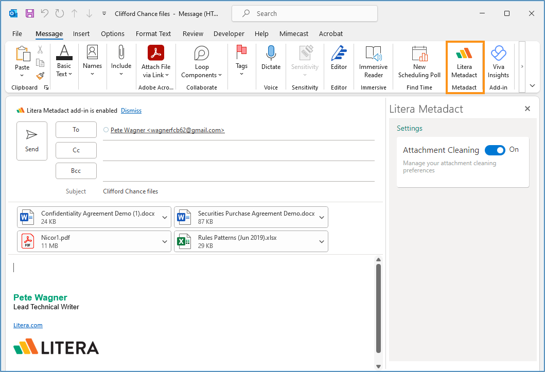Litera Metadact Outlook add-in for Microsoft 365