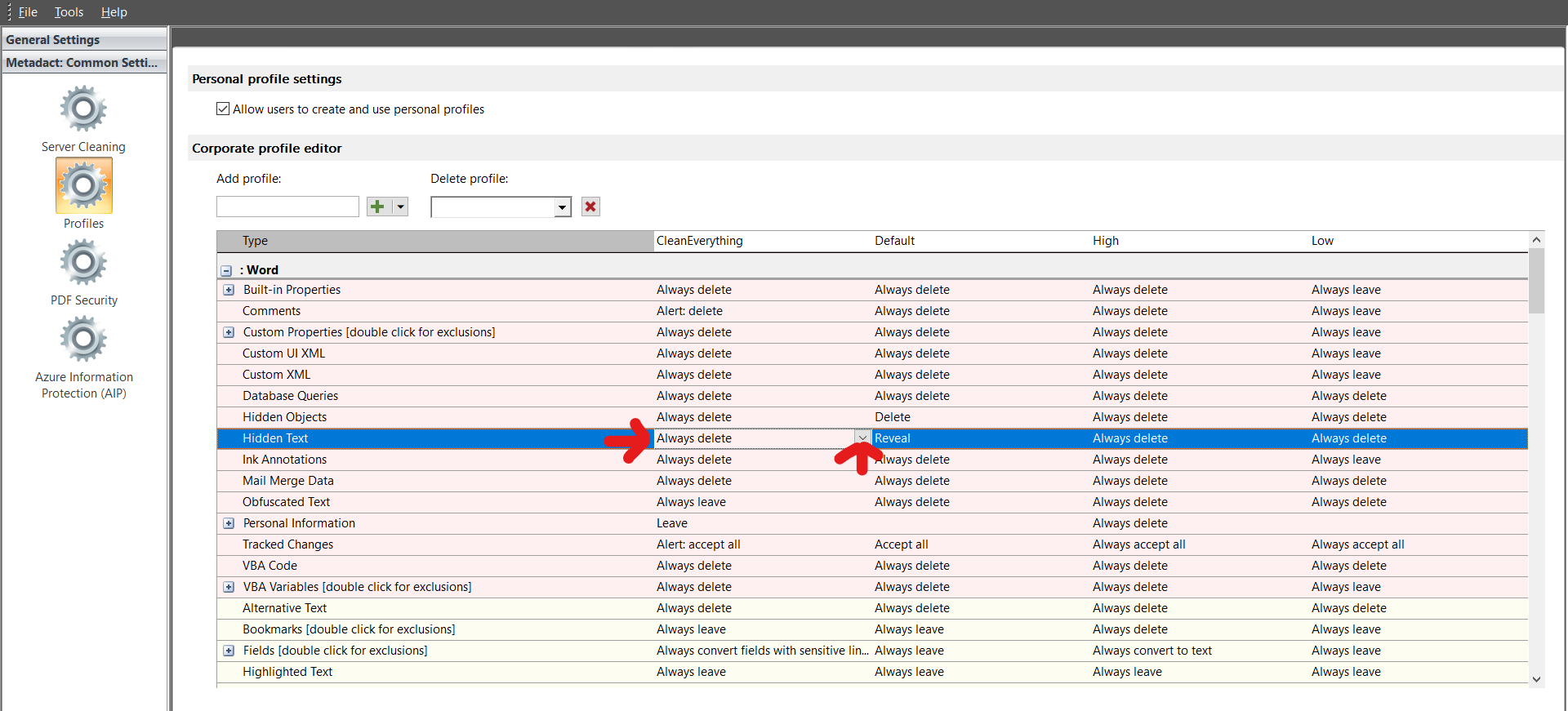 How to Add/Edit Metadact cleaning profiles in Litera Administrator Panel