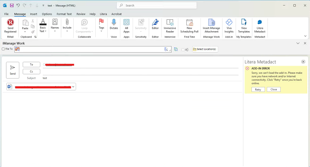 Outlook O365 Add-In Error Due to Network or Certificate Issues