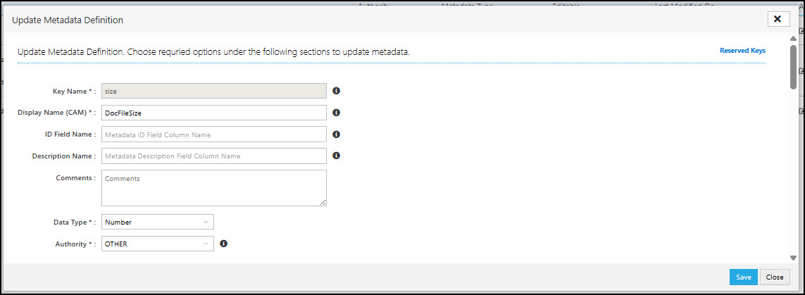 Create iManage to CAM Metadata Mapping for Document Size