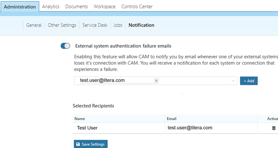 Setting Up Notifications for External System Failure