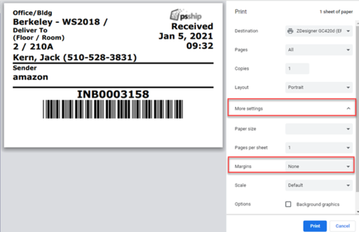 Setting up Chrome to Print Zebra Labels