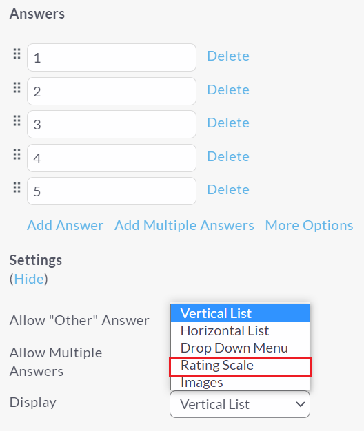 Display Multiple Choice Answers as a Rating Scale in Surveys