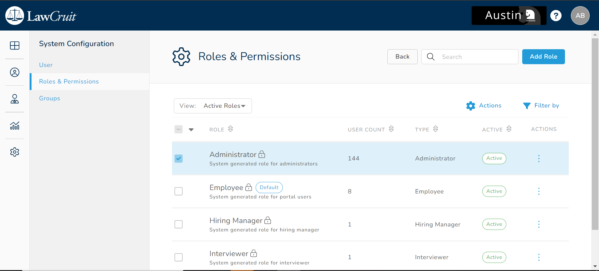Change the Status of a Security Role in LawCruit 2.0