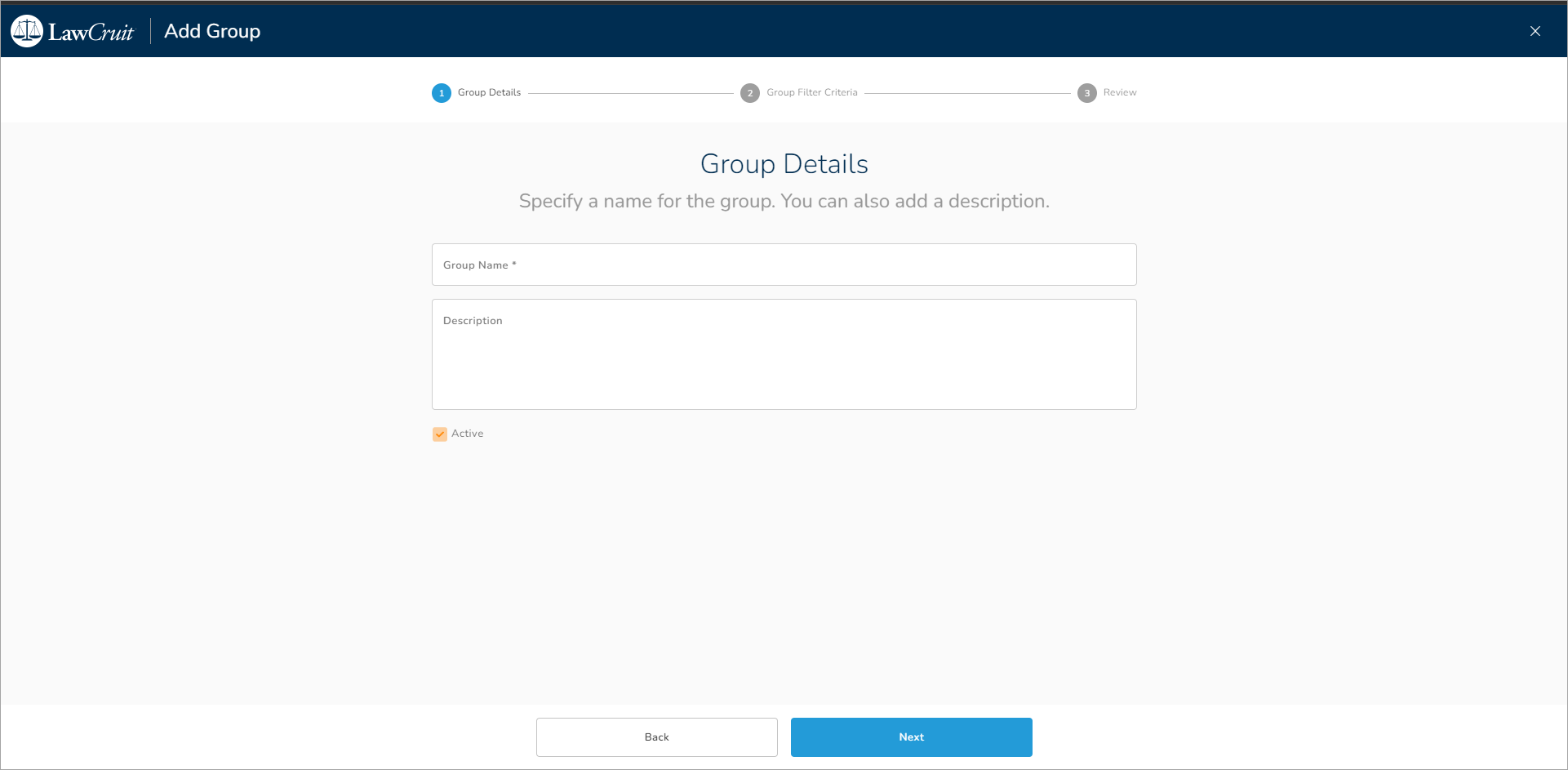 Adding a New Security Group in Lawcruit 2.0