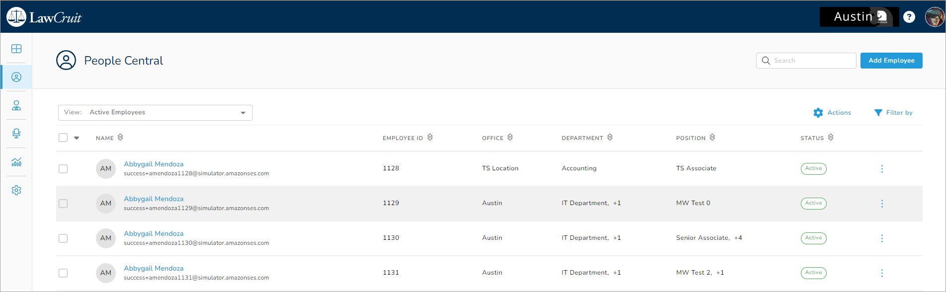 Manage Employee Profiles in People Central in LawCruit 2.0