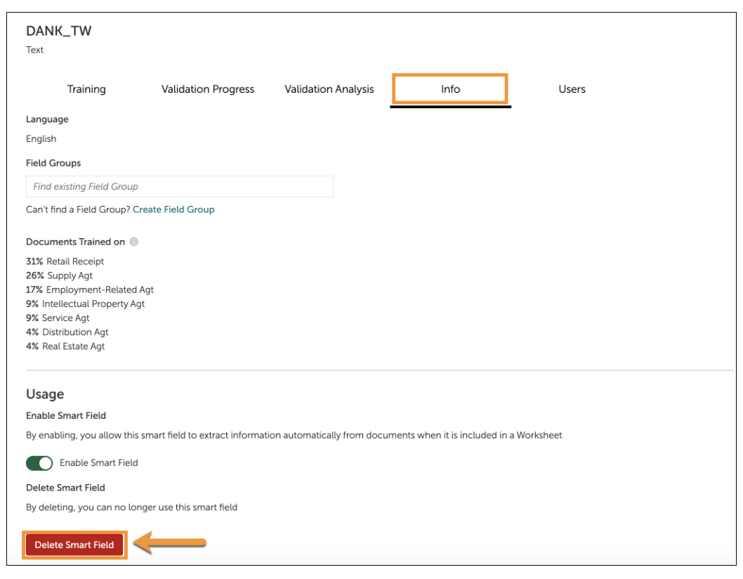 Deleting a custom smart field from Kira