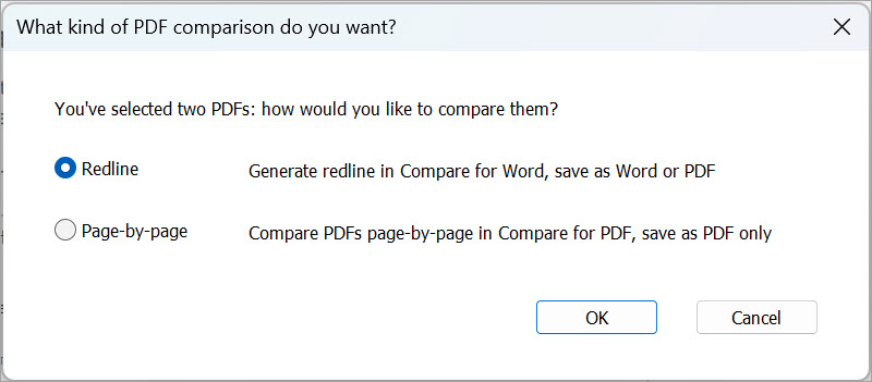 Running comparisons in Litera Compare for Word