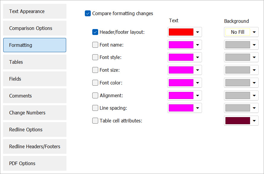 Comparison style settings in Litera Compare for Word