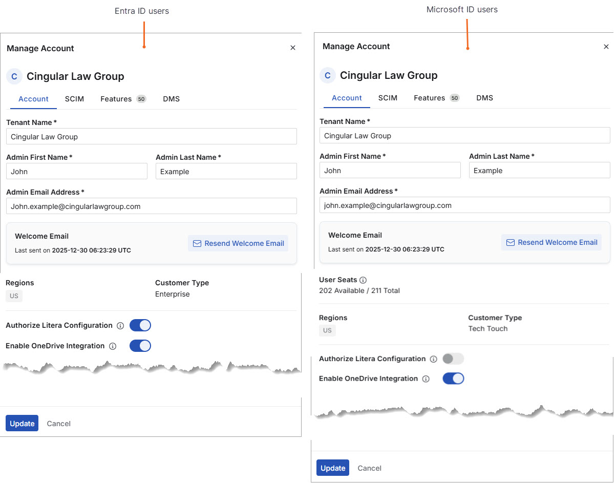 Manage Account tab overview