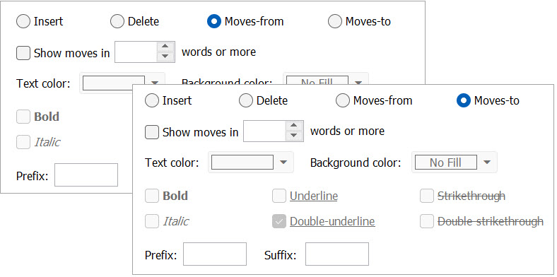 Comparison style settings in Litera Compare for Word