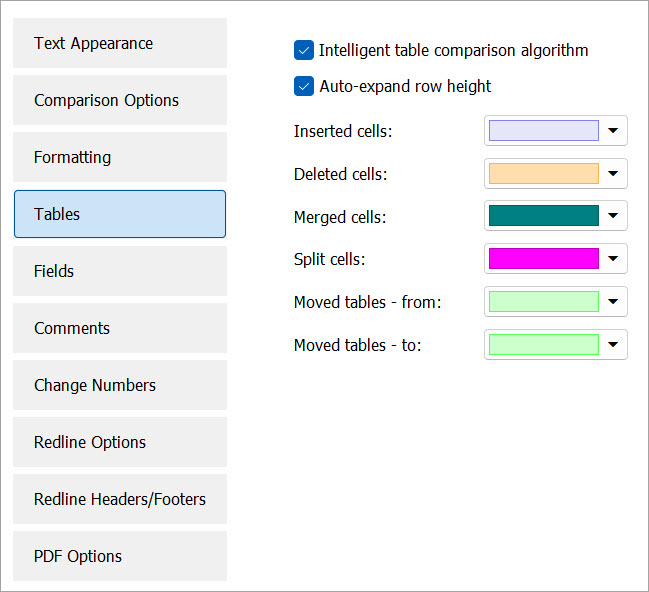 Comparison style settings in Litera Compare for Word